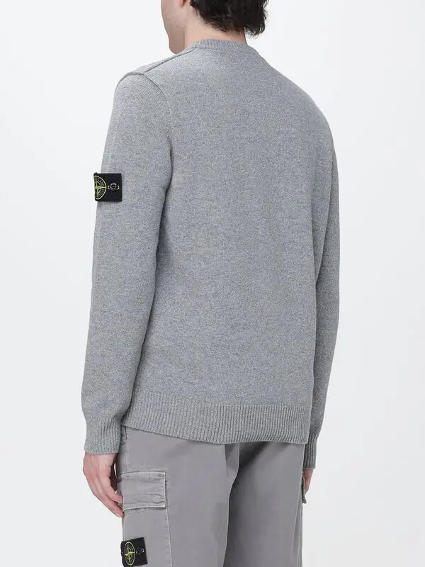 Stone Island Virgin Wool Crewneck Jumper With Compass Logo Patch - Grey