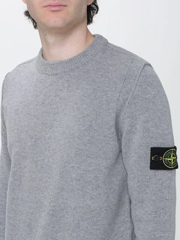 Stone Island Virgin Wool Crewneck Jumper With Compass Logo Patch - Grey