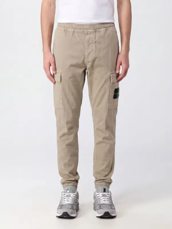 Stone Island Slim Fit Stretch Technical Fabric Cargo Trousers With Compass Logo - Beige