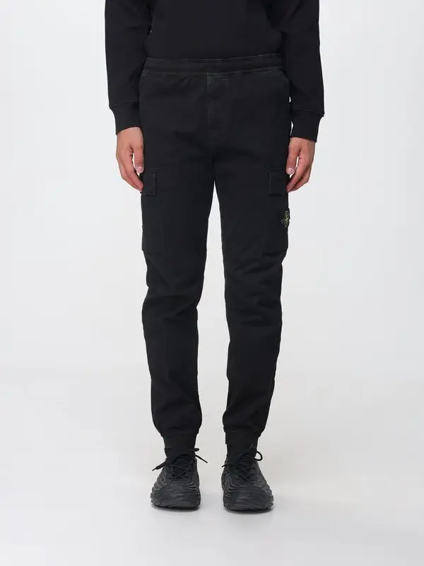 Stone Island Slim Fit Stretch Technical Fabric Cargo Trousers With Compass Logo - Black