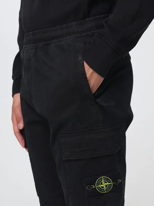 Stone Island Slim Fit Stretch Technical Fabric Cargo Trousers With Compass Logo - Black