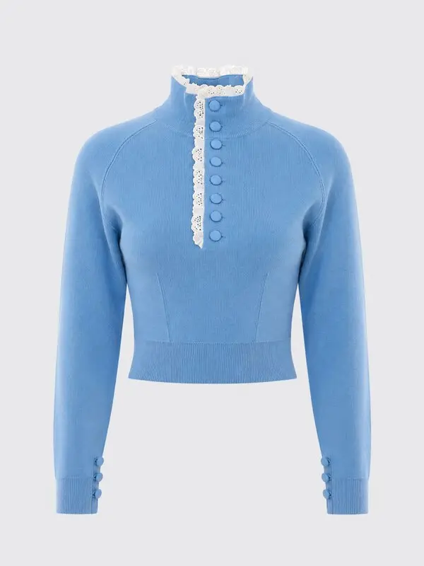 Chloé Cropped Slim Fit Wool Jumper With Ruffles And Embroidery
