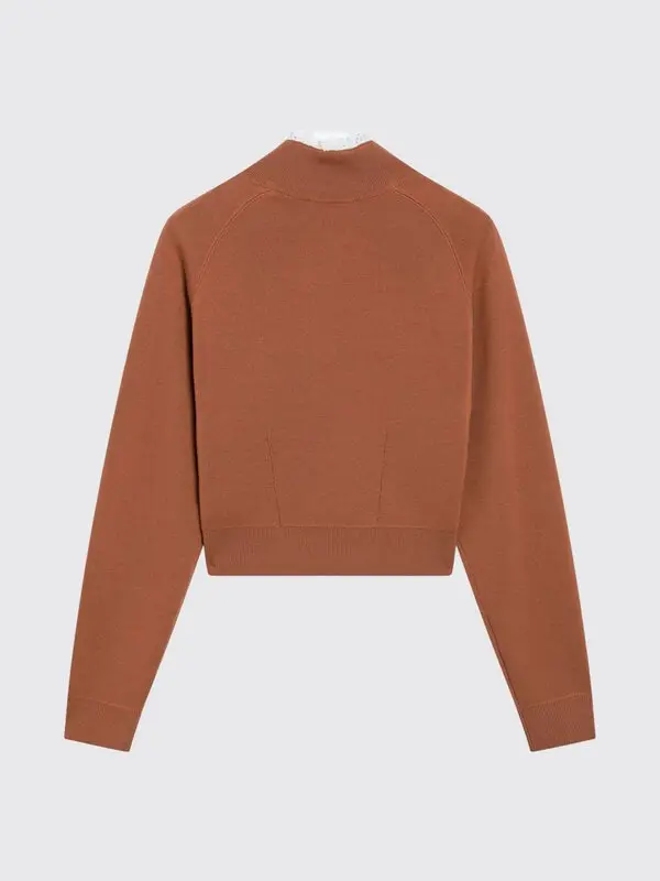 Chloé Cropped Slim Fit Wool Jumper With Ruffles And Embroidery - Brown