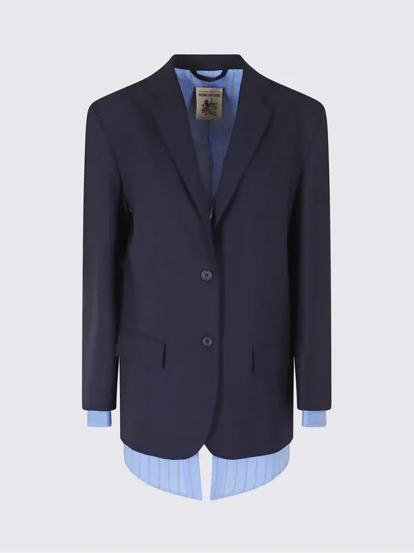 SEMICOUTURE Single-breasted Wool-blend Blazer With Shirt Inserts At The Hem