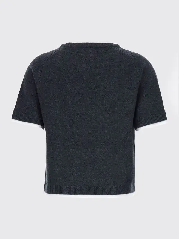 SEMICOUTURE Aida Short-sleeved Wool & Cashmere Jumper With Contrast Trims - Grey
