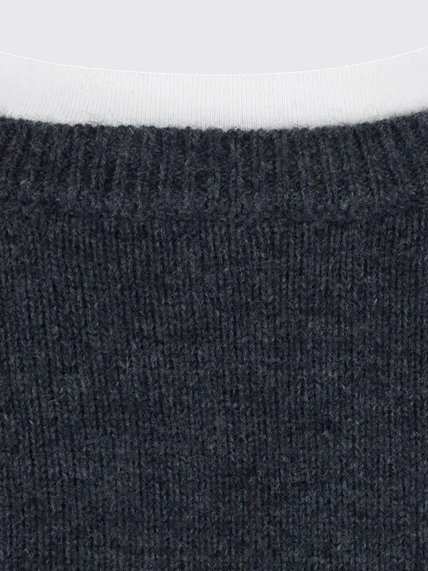 SEMICOUTURE Aida Short-sleeved Wool & Cashmere Jumper With Contrast Trims - Grey