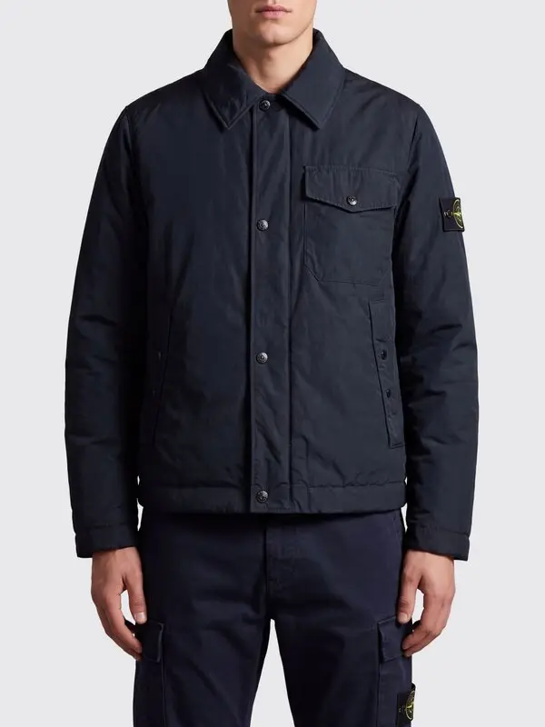 Stone Island Padded Nylon Overshirt With Compass Logo - Blue
