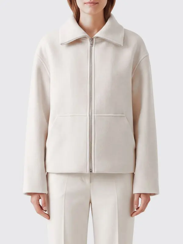 SEMICOUTURE Virgin Wool Short Coat With High Collar And Kangaroo Pocket - White