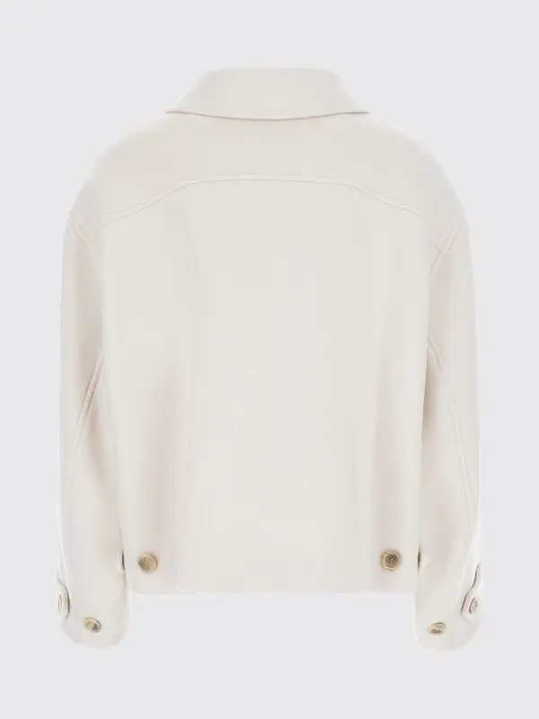 SEMICOUTURE Virgin Wool Short Coat With High Collar And Kangaroo Pocket - White