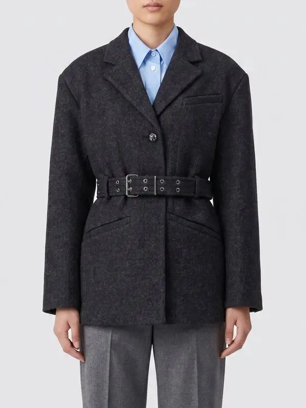 GANNI Short Single-breasted Belted Wool And Cashmere Coat