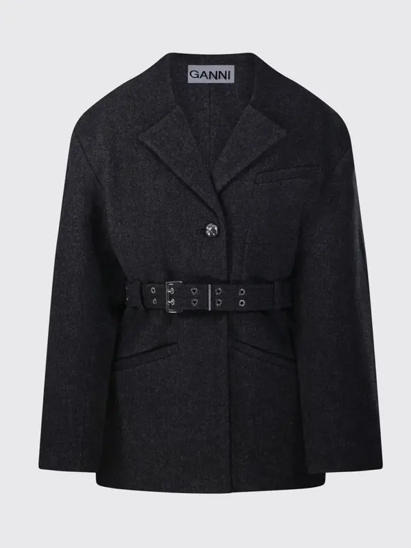 GANNI Short Single-breasted Belted Wool And Cashmere Coat