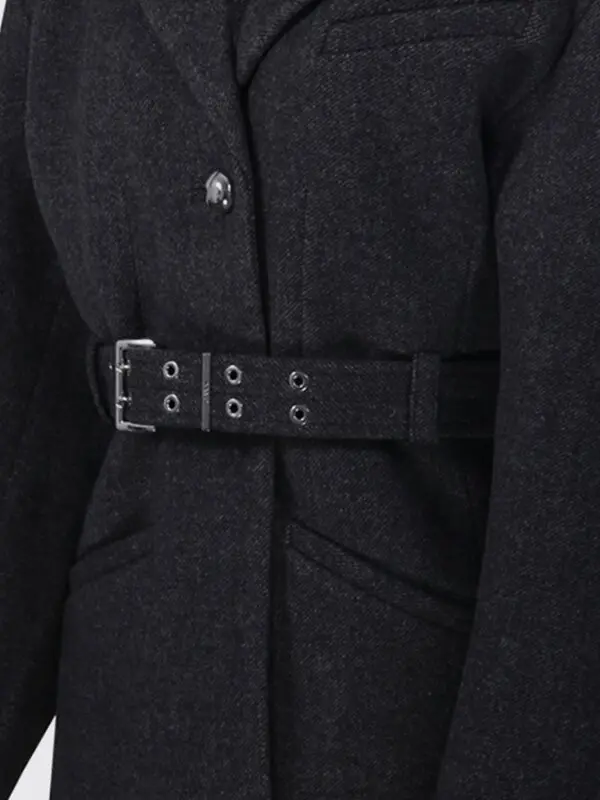 GANNI Short Single-breasted Belted Wool And Cashmere Coat