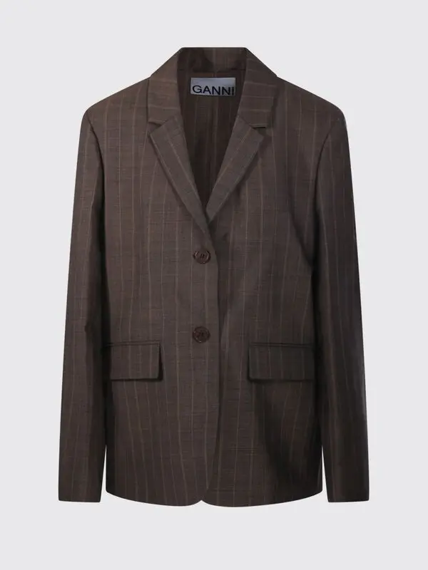 GANNI Single-breasted Pinstripe Wool Blazer