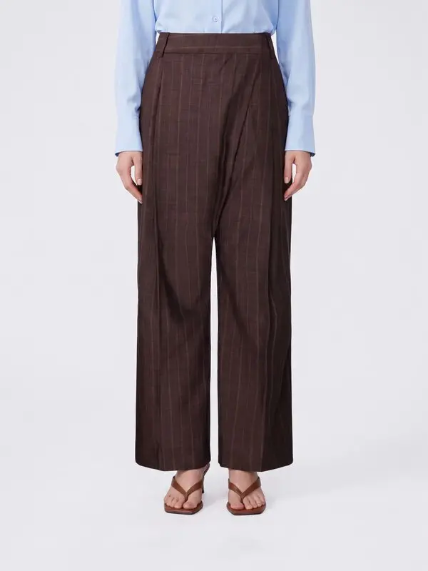 GANNI Striped Wool Wrap Wide-leg Trousers