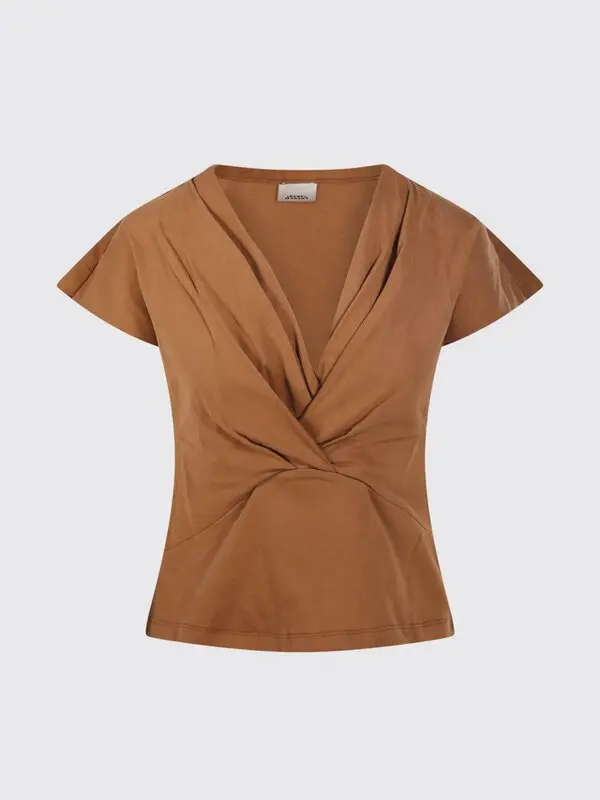 Isabel Marant Étoile Draped V-neck Short-sleeved Cotton Top - Camel