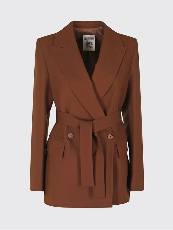 SEMICOUTURE Double-breasted Wool-blend Blazer With Tie-waist Belt
