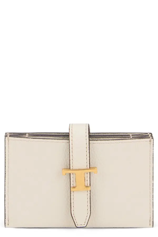 TOD`S Elegant Leather Wallet With Double Compartment And Gold Hologram Closure