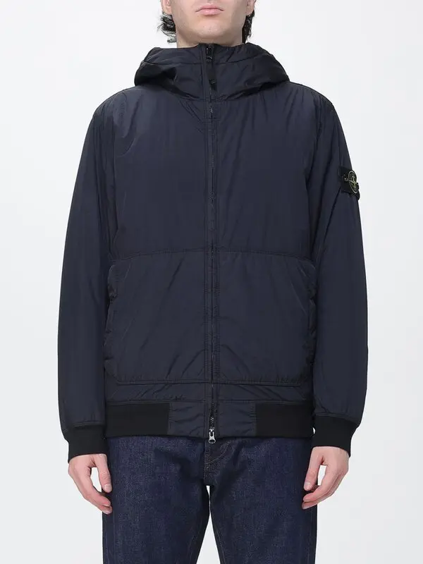 Stone Island Crinkle Reps Ny Hooded Nylon Windbreaker With Logo Badge - Navy