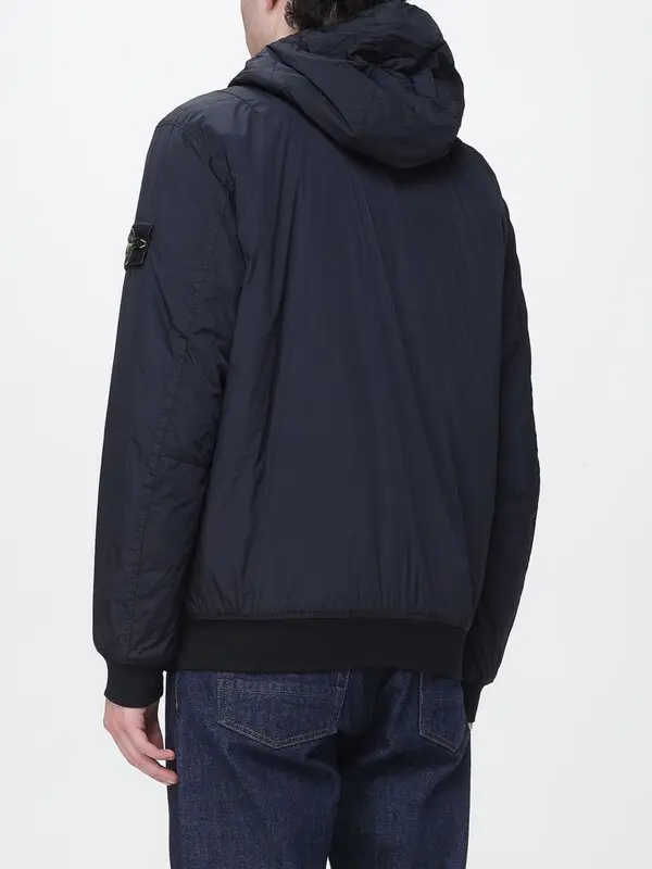 Stone Island Crinkle Reps Ny Hooded Nylon Windbreaker With Logo Badge - Navy