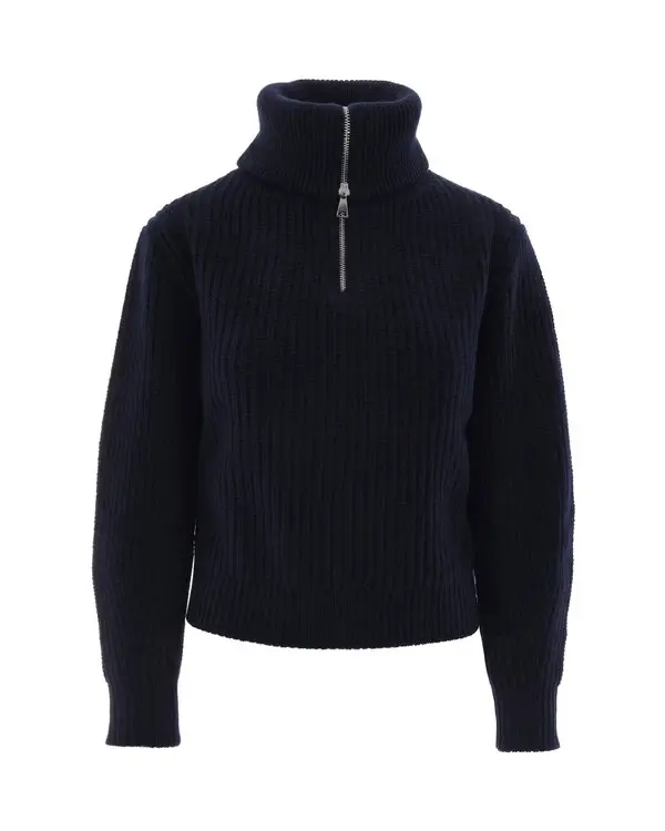Max Mara Ribbed Knit Half-zip Turtleneck Sweater - Blu
