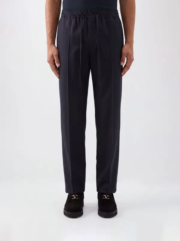 Valentino Garavani Twill Trousers With Elasticated Drawstring Waist - Navy
