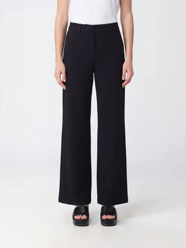 Liu Jo High-waisted Straight-leg Stretch Jersey Trousers With Rhinestone Logo - Black