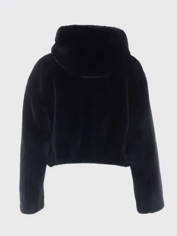 Pinko Short Faux Fur Hooded Jacket With Dropped Shoulders - Black