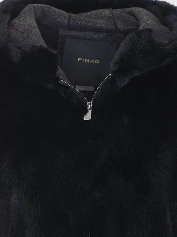 Pinko Short Faux Fur Hooded Jacket With Dropped Shoulders - Black