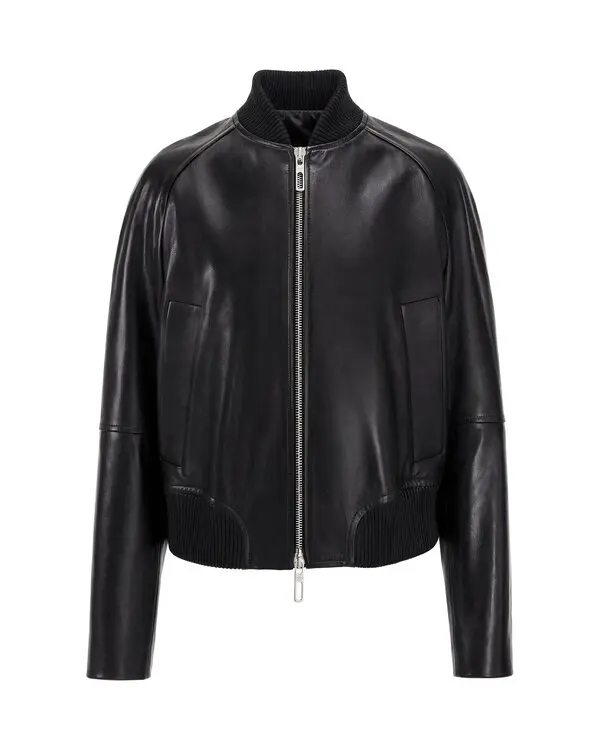 Sportmax Leather Bomber Jacket - Nero