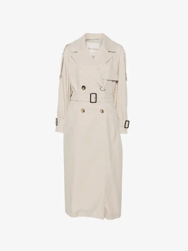 Max Mara Water-repellent Cotton Twill Trench Jacket With Wide Lapel Collar, Raglan Cuffs & Matching Belt - Beige