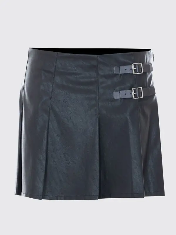 Pinko Pleated Faux Leather Skirt With Buckle Detail
