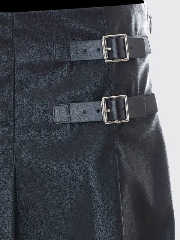 Pinko Pleated Faux Leather Skirt With Buckle Detail