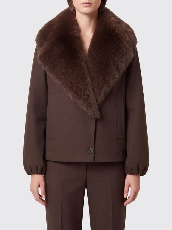 TWINSET Cotton Gabardine Coat With Faux Fur Collar