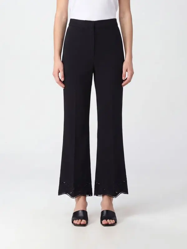 TWINSET High-waisted Flared Trousers In Viscose-blend With Lace Inserts