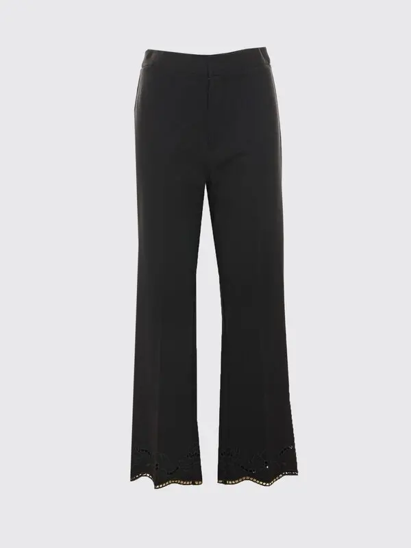 TWINSET High-waisted Flared Trousers In Viscose-blend With Lace Inserts