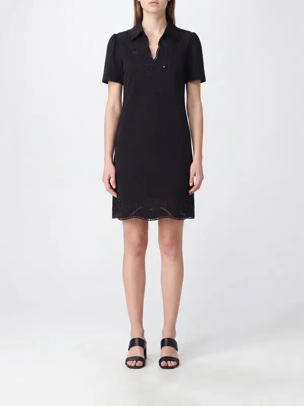 TWINSET Mini Chemisier Dress In Viscose With Embroidered Lace Inserts
