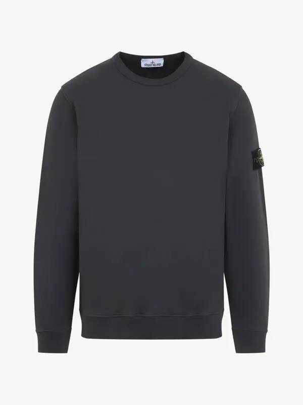 Stone Island Style Cotton Fleece Crewneck Sweatshirt With Badge Detail - Grigio