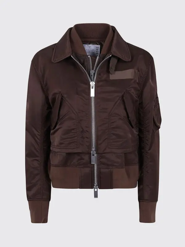 Sacai Cotton-blend Bomber Jacket With Classic Collar And Zip Closure - Brown