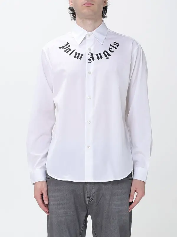 Palm Angels Long-sleeved Cotton Shirt With Contrast Logo