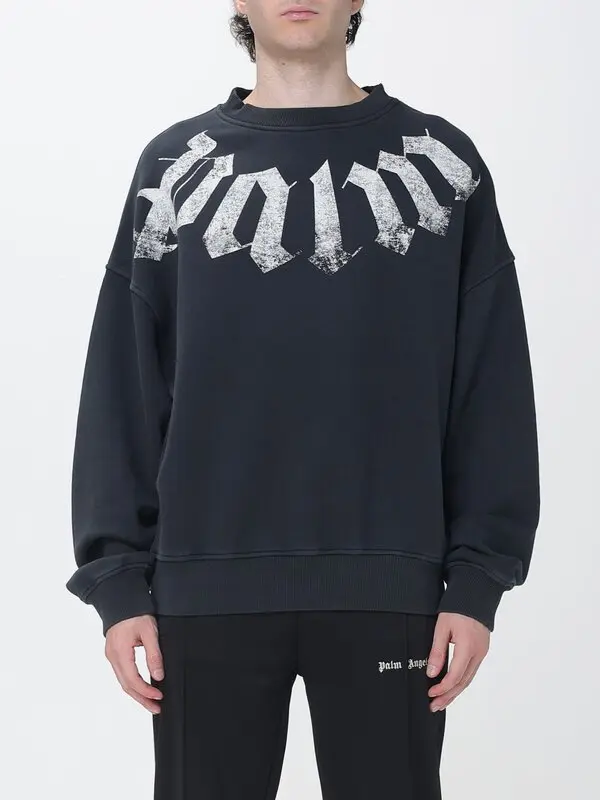 Palm Angels Oversized Crewneck Sweatshirt In Cotton With Printed Logo - Black