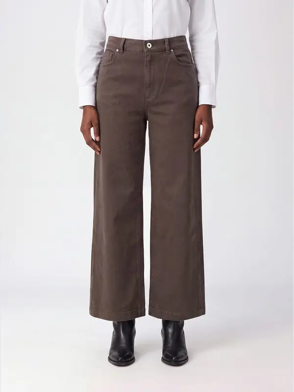 PAROSH High-waisted Wide-leg Cotton Denim Jeans - Dark