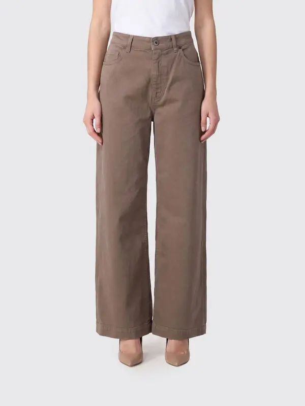 PAROSH High-waisted Wide-leg Cotton Denim Jeans - Sand