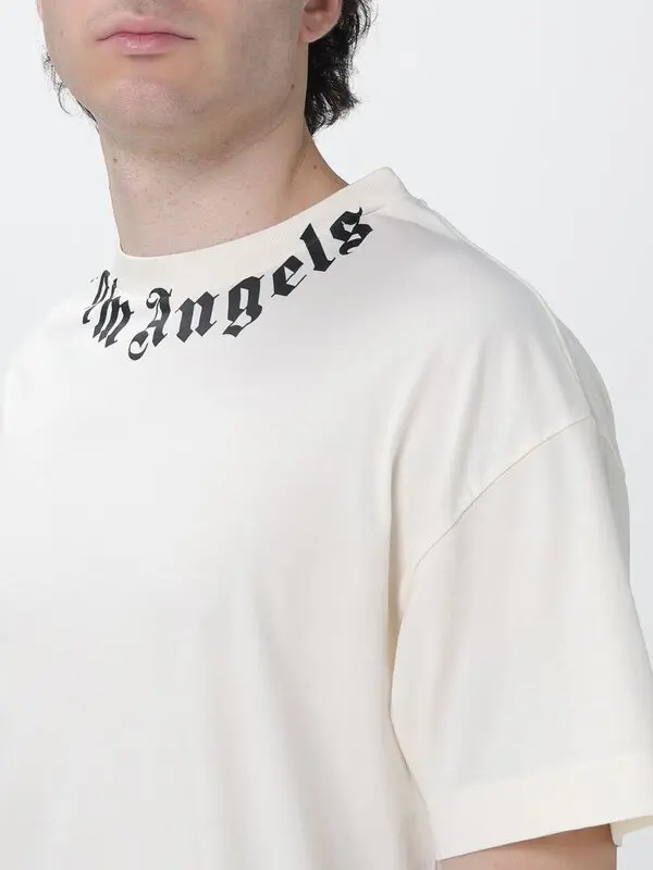 Palm Angels Cotton T-shirt With Printed Logo And Dropped Shoulders - White