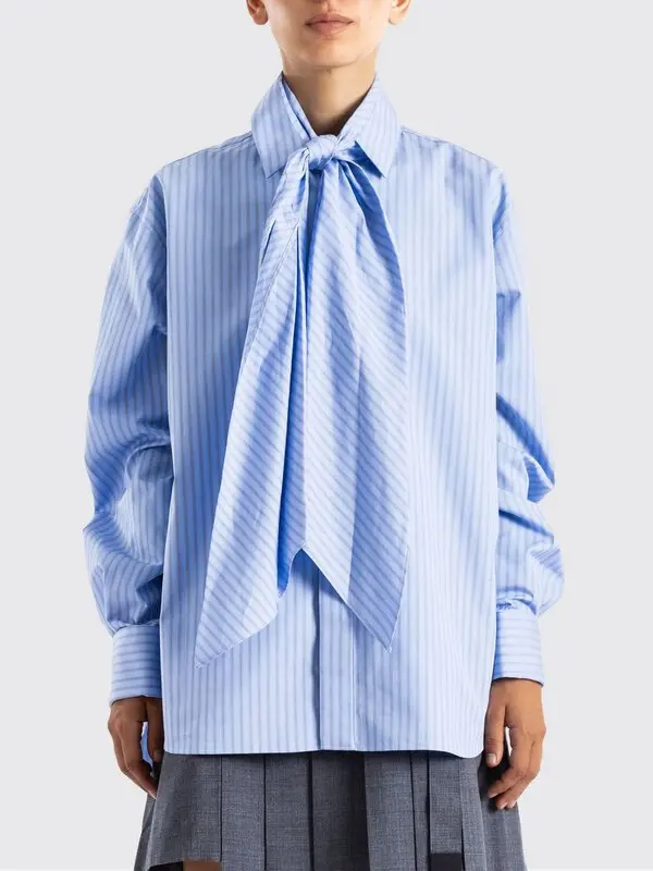 Sacai Pussy-bow Cotton-blend Shirt - Blue