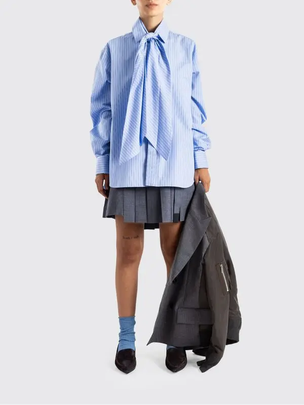 Sacai Pussy-bow Cotton-blend Shirt - Blue