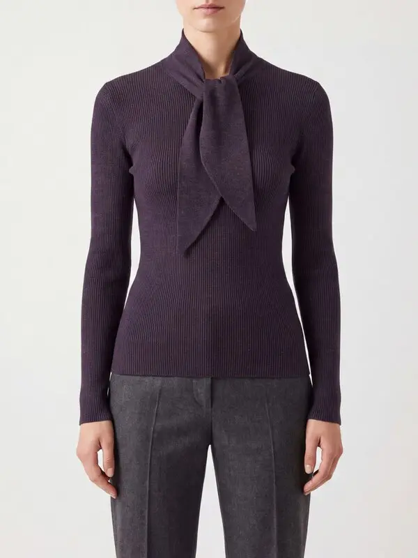 PAROSH P.a.r.o.s.h. Pure Wool Slim Fit Jumper With Scarf Neck - Brown
