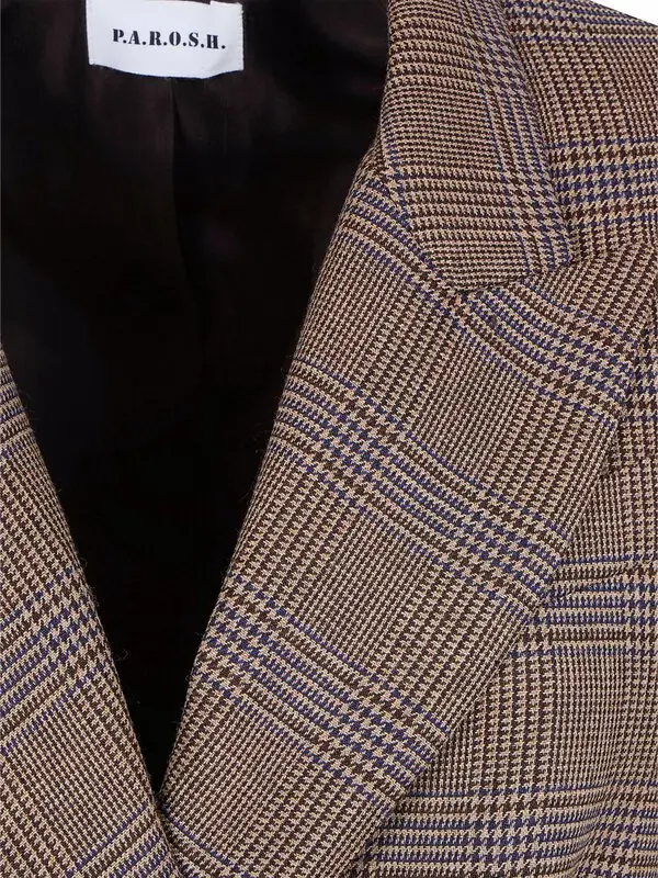 PAROSH P.a.r.o.s.h. Slim Fit Double-breasted Check Blazer In Wool Blend