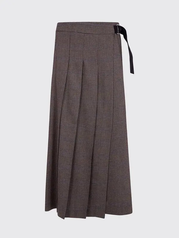PAROSH Pleated Plaid Midi Skirt With Belt Detail