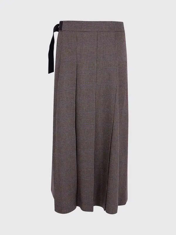 PAROSH Pleated Plaid Midi Skirt With Belt Detail