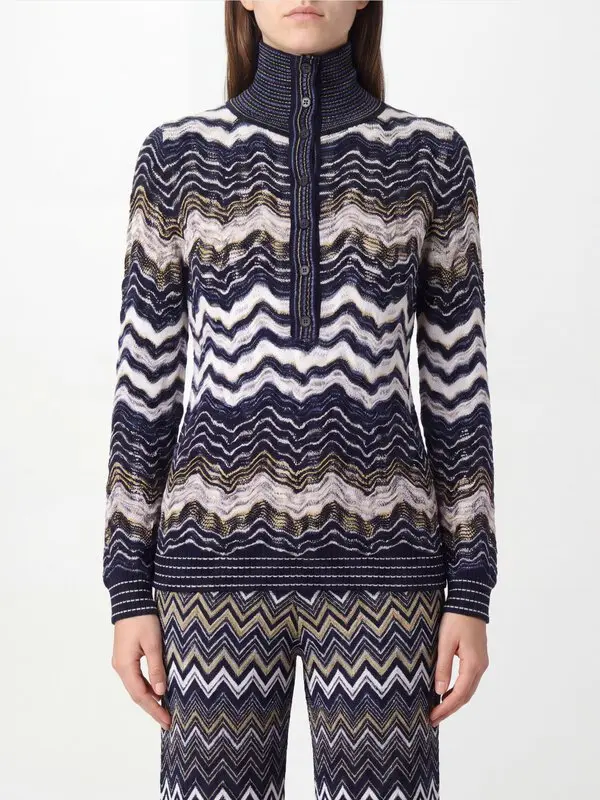 Missoni Slim Fit Multicolour Zig-zag Wool Turtleneck Jumper